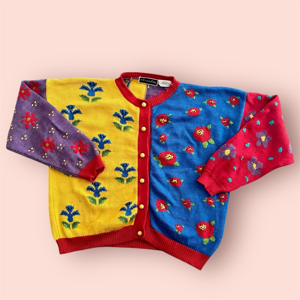 Vintage Christine Foley Colorful Floral Cardigan Xl - Gem